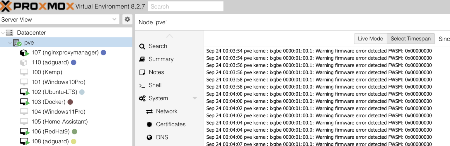 How to FIX Proxmox: pve kernel: ixgbe : Warning firmware error detected FWSM: 0x00000000 - Paul ...